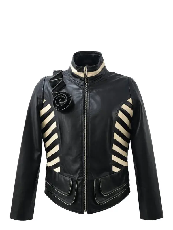 ZASTASTUDIO Flower Biker Leather Jacket - Black