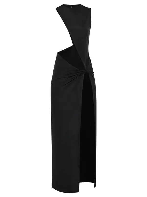 KHELA THE LABEL Asymmetrical Twist-front Midi Dress - Black