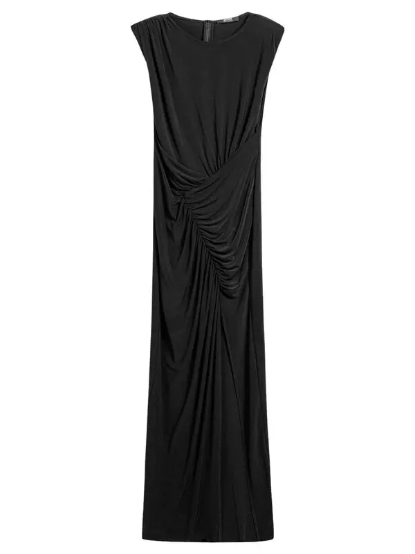 NOCTURNE Ruched Side-slit Maxi Dress - Black