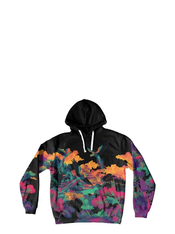 ALOHA FROM DEER Asian Parrots Oversized Hoodie - Black/green/yellow