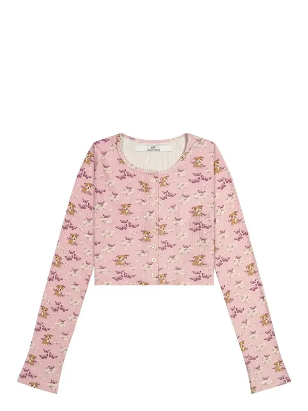 CLOUD HAVEN Sweet Pittie Print Cardigan - Pink
