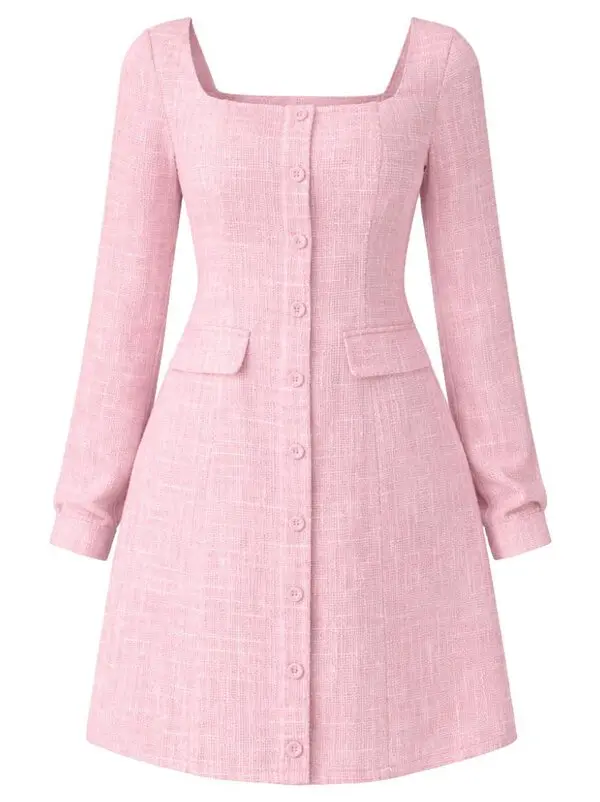 GIRL IN MIND Flora Long Sleeve Tweed Mini Dress - Pink