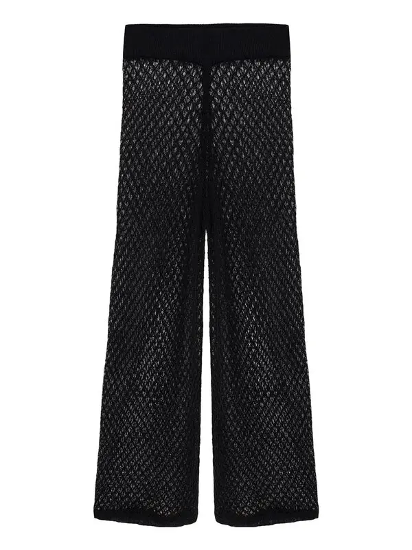 PERALUNA Aurelia Openwork Knit Trousers - Black