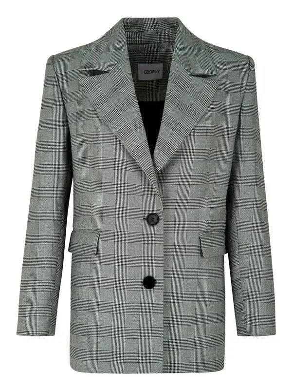 GROWNY Checked Double-breasted Blazer - Grey