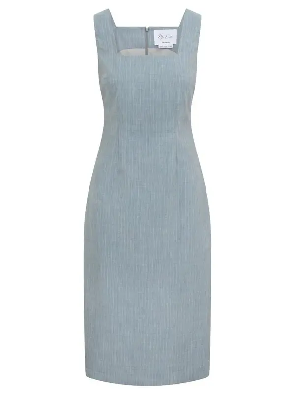 ME ESSE Olivia Tailored Midi Dress With Square Neck - Blue
