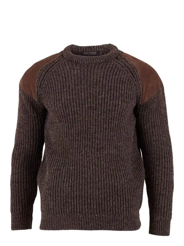 PAUL JAMES KNITWEAR British Wool Ribbed Shooting Jumper - Brown