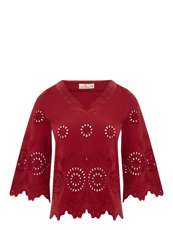 PERALUNA Hiromi V-neck Bell Sleeve Blouse - Red