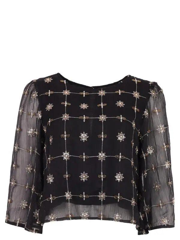 TRAFFIC PEOPLE Cabaret Cameo Liza Sequin Top - Black/silver