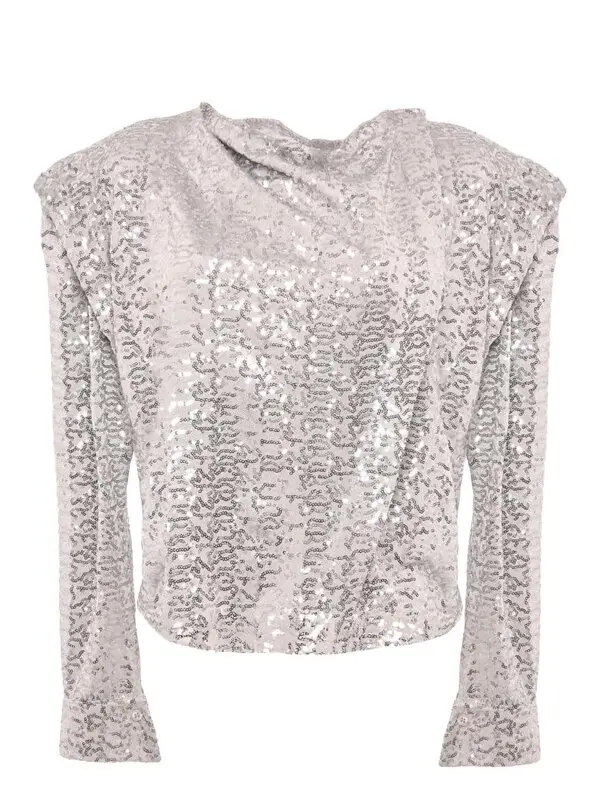 MADEBYZA Sequin Embellished Blouse With Padded Shoulders - Silver