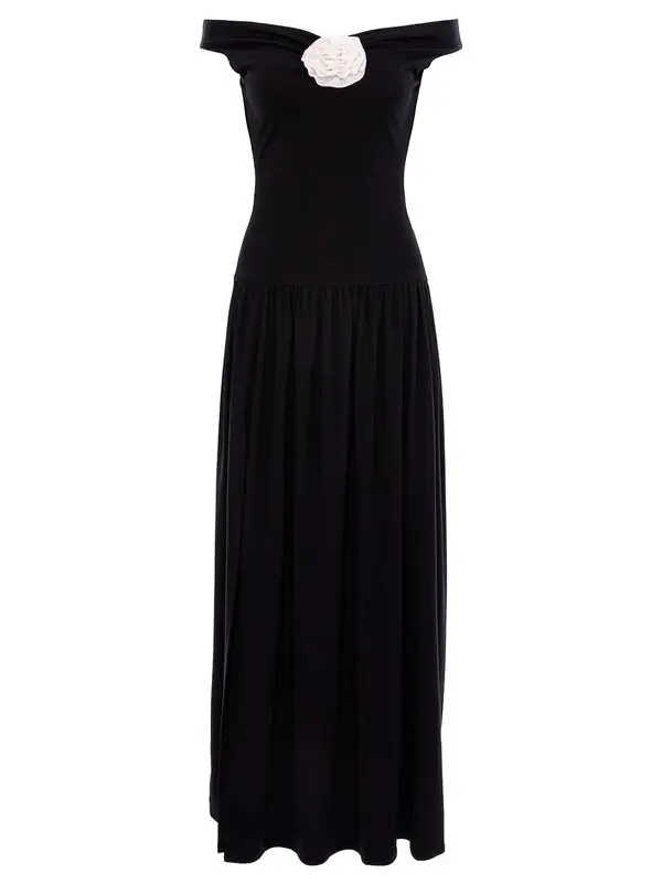ROSERRY Venice Maxi A-line Jersey Dress With Rosette - Black