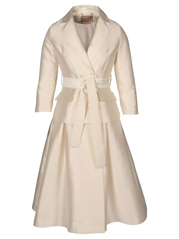 SANTINNI Wool & Silk Dress Coat - White