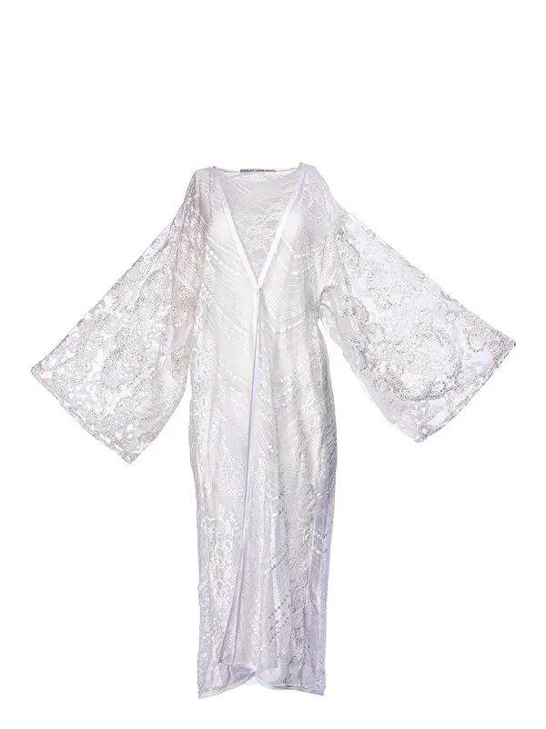 HARLOW LOVES DAISY Embroidered Lace And Silk Robe - White