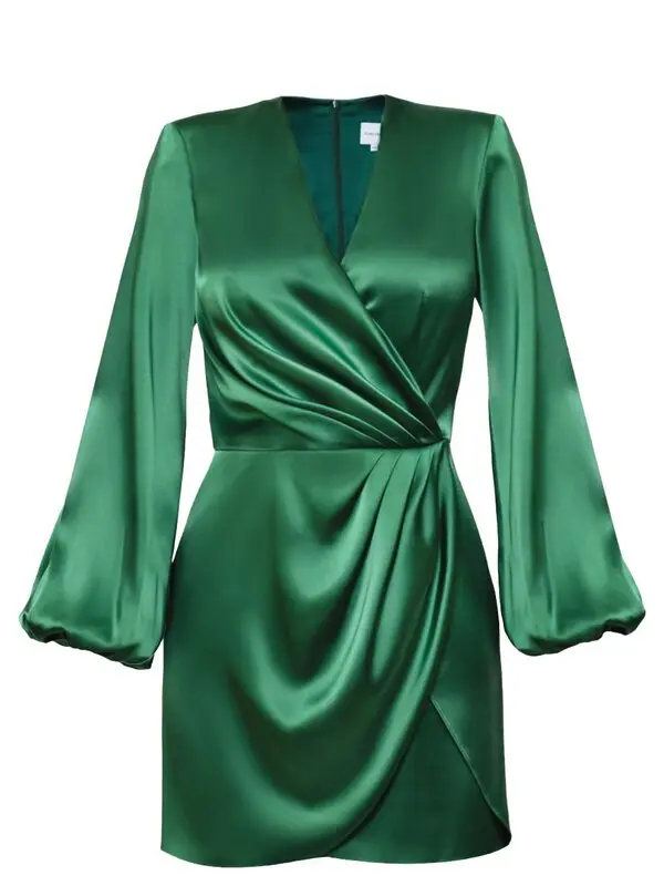 NOMI FAME Satin Draped Mini Dress - Green