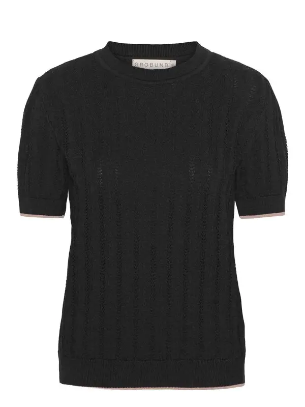 GROBUND Almine Knit Tee With Contrast - Black