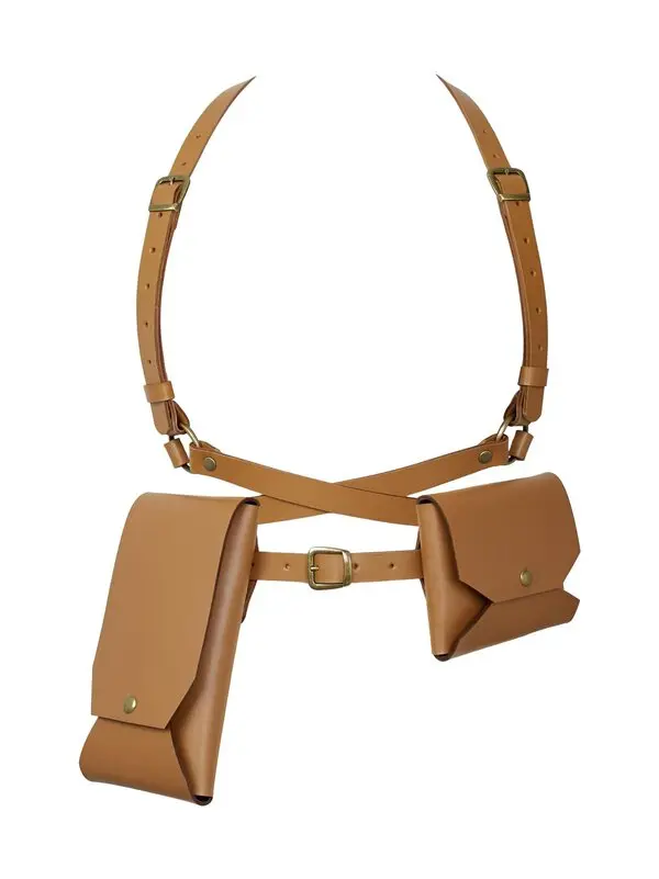 BADASS & GODDESS LEATHER Artemis Leather Harness With Pouches - Brown