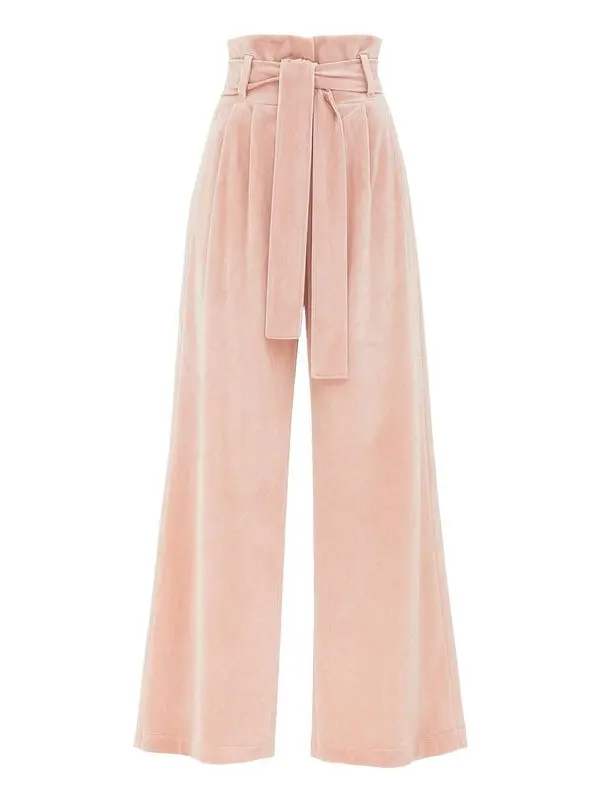 JULIA ALLERT High Waisted Velvet Trousers With Belt - Pink