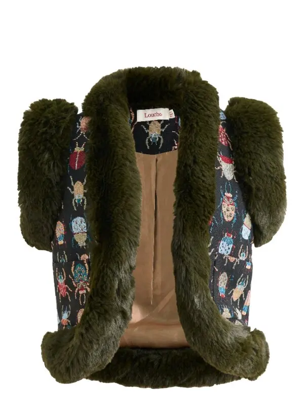 LOUCHE Dominica Beetlejuice Jacquard Faux Fur Trimmed Waistcoat - Green