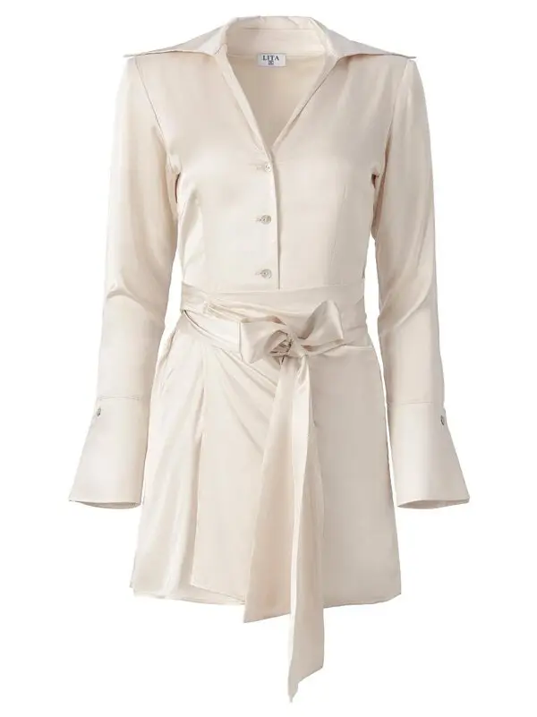 LITA COUTURE Satin Mini Wrap Dress - White