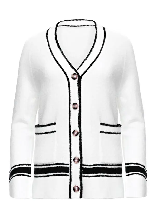 GOLDIE BYRD Striped Fuzzy Cardigan - White