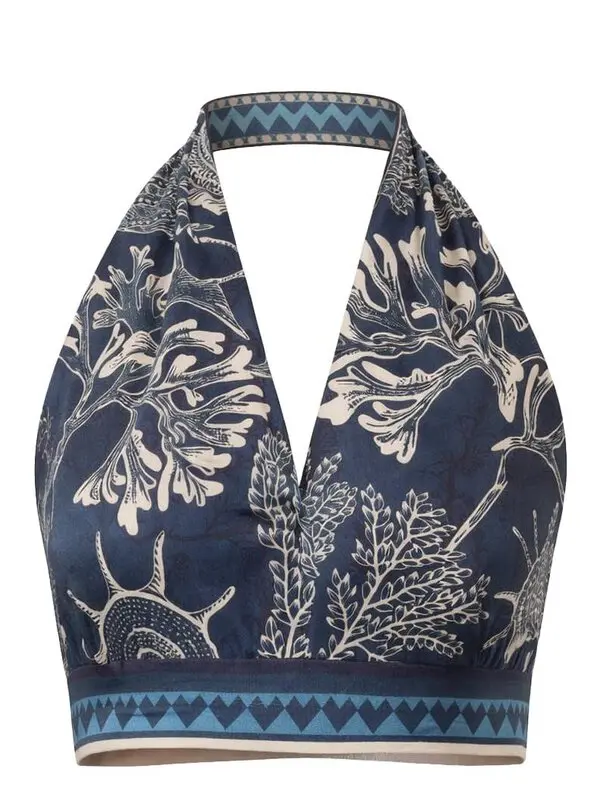 MAVLO Marine Print Halter Crop Top - Blue