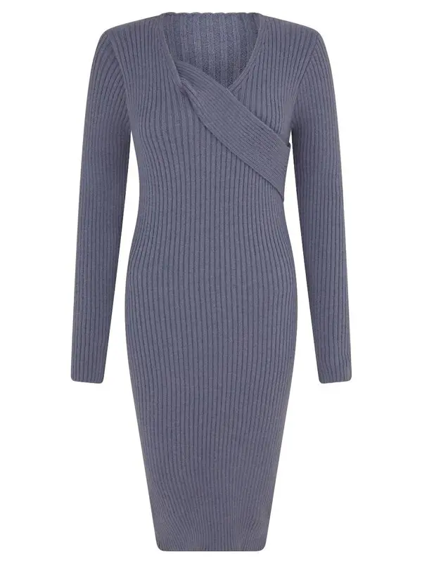 SOUR FIGS Asymmetric Slant Band Jumper Midi Dress - Grey