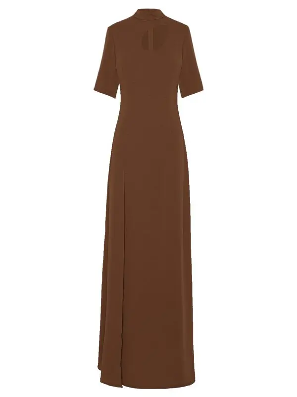 BLUZAT Maxi Dress With Cut-out And Slit - Brown