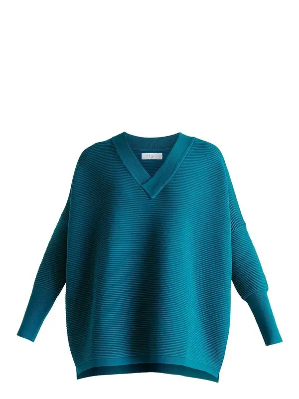 PAISIE V-neck Ribbed Jumper - Blue