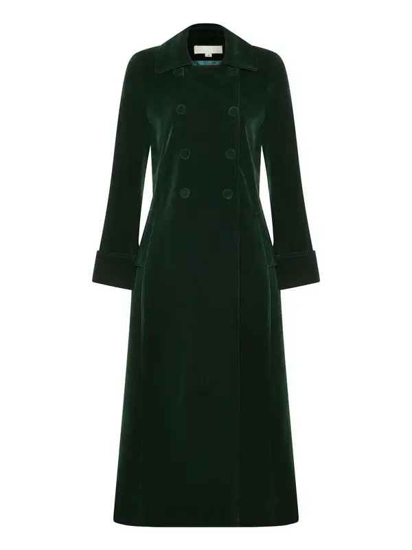 GUINEA Long Velvet Coat Boho Glamour - Green