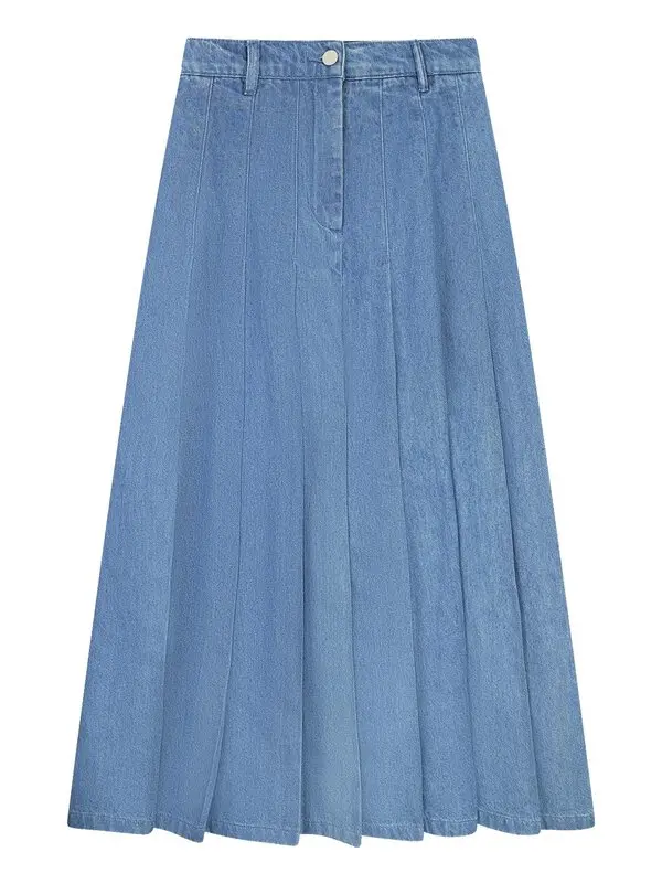 RAVE ON TREND Pleated Denim Midi Skirt - Blue