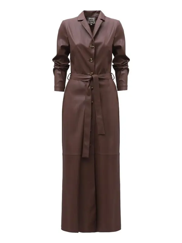 JULIA ALLERT Long Button-up Vegan Leather Trench - Brown
