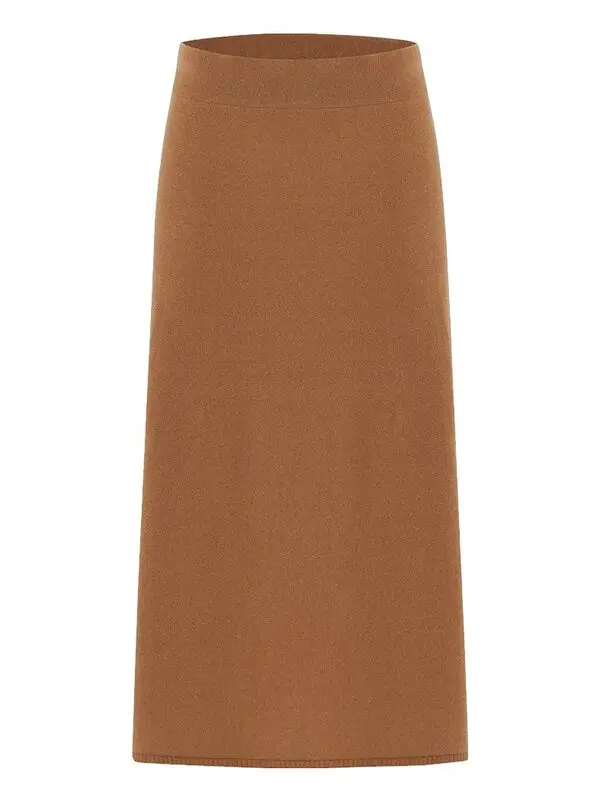 PERALUNA Cashmere Blend Knitwear Midi Flared Skirt - Brown