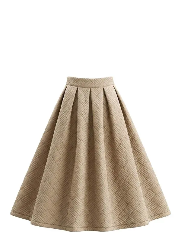 L2R THE LABEL Neutrals Quilted Cloud Yurika Midi Skirt - Beige