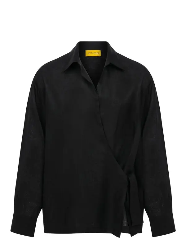 JE TE VEUX Kaji Linen Wrap Shirt - Black