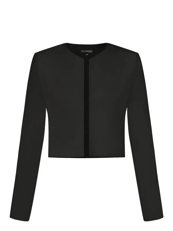 TIA DORRAINE Cropped Satin Blazer - Black