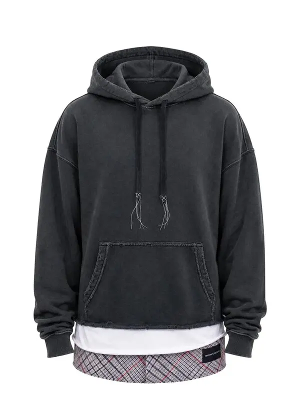 MYSIMPLICATED Layered Distressed Hooded Sweatshirt - Grey/white