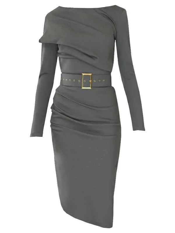 ALINA CERNATESCU Slide Ash Midi Cocktail Dress - Grey