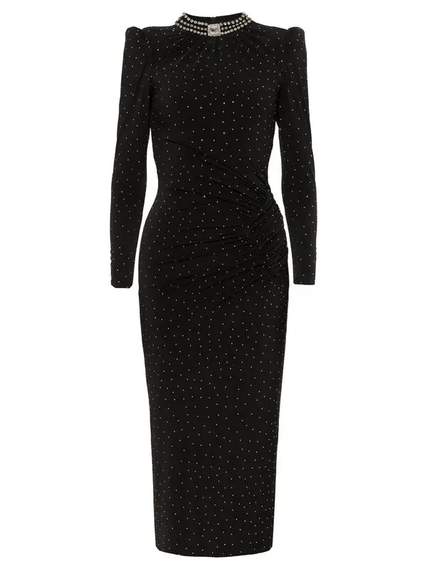 NISSA Crystal-embellished Midi Dress - Black