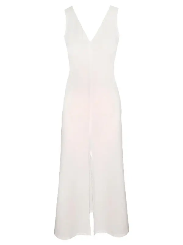 Haris Cotton Maxi Linen V-neck Dress - White