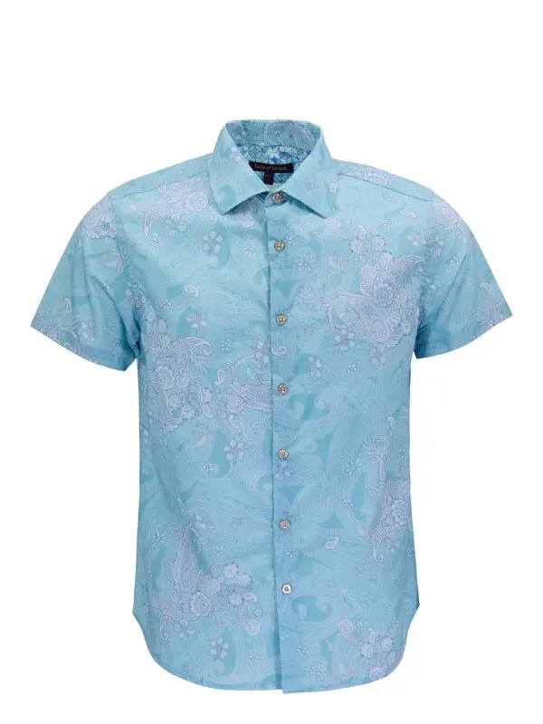 LORDS OF HARLECH Scott Paisley Explosion Teal Printed Button Up Shirt - Blue