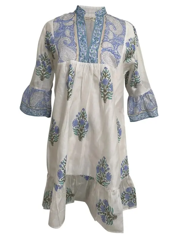 JOSHI High Neck Ruffled Dress - Blue