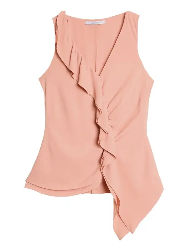 Santorelli Tyra Sleeveless Top With Asymmetric Ruffle Panels - Pink