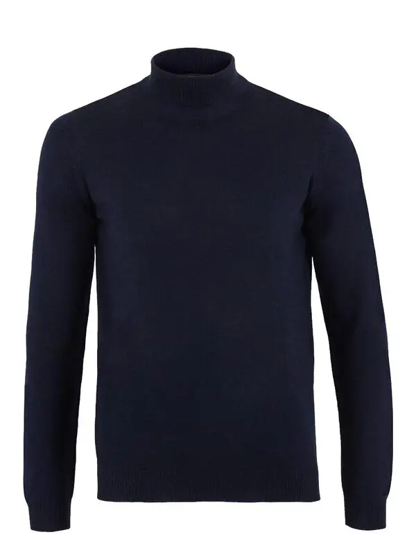 PAUL JAMES KNITWEAR Extra Fine Merino Wool Mock Turtleneck Jumper - Blue