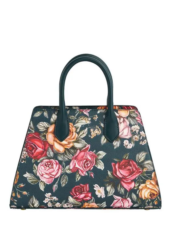 FABLE ENGLAND Structured Tote With Rose Print - Green/pink