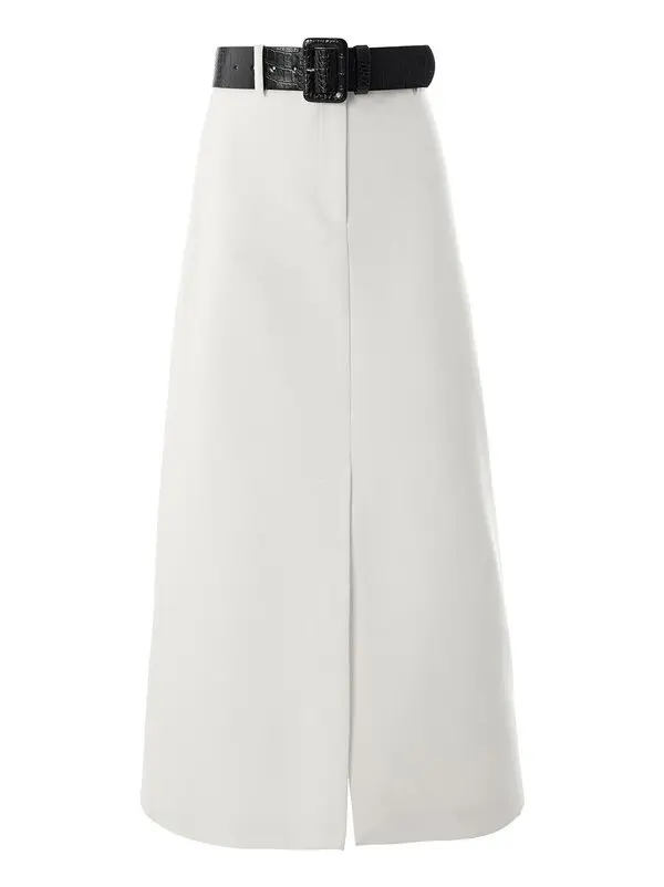 EXQUISE Belted Midi Skirt - White