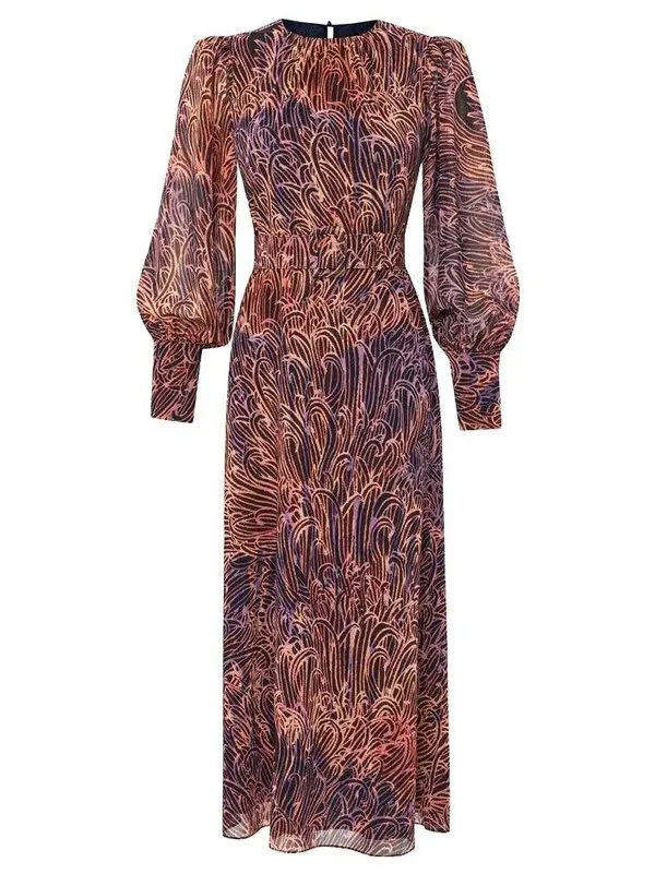 EXQUISE Regular Fit Midi Dress - Orange/pink/purple