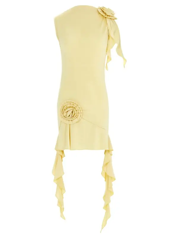 HERFETCH Asymmetrical Mini Dress With Rosette Detail - Yellow