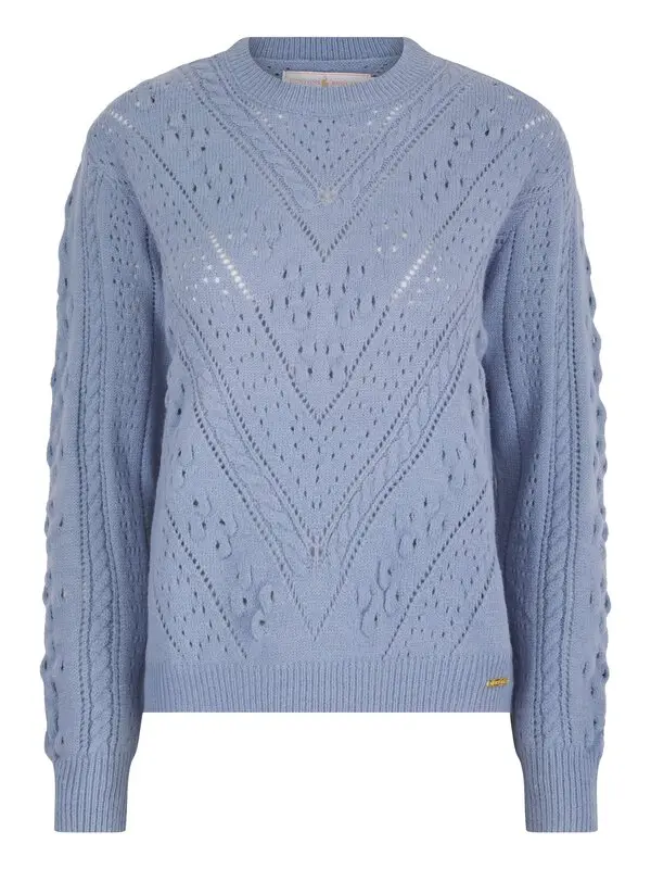 HORTONS ENGLAND Newquay Pointelle Knit Jumper - Blue