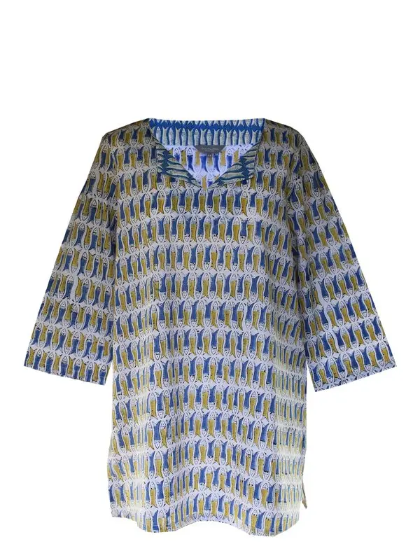 LIME TREE DESIGN Fish Block Print Tunic Top - Blue