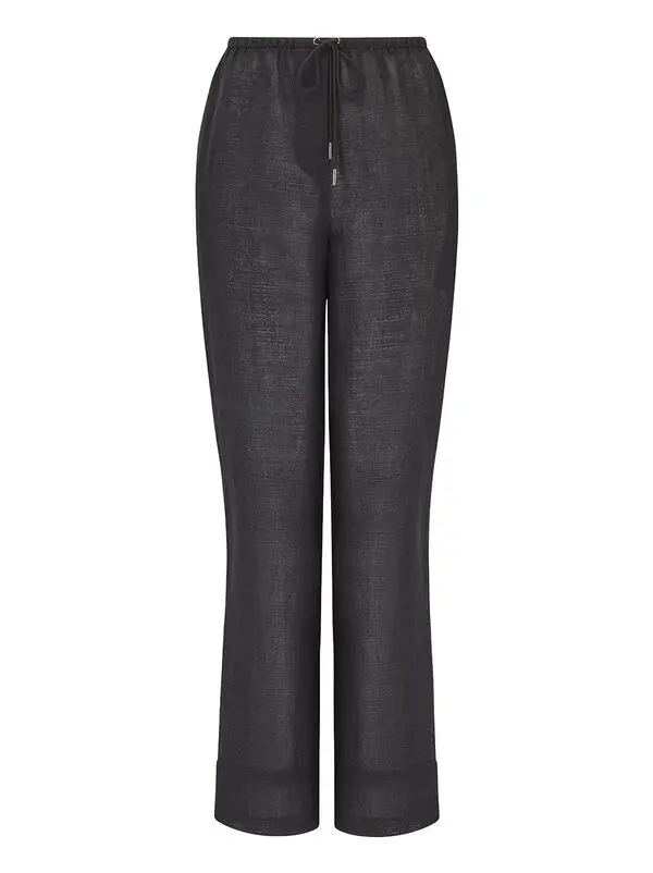 THE SUMMER EDIT Pearl Luxe Linen Drawstring Trousers - Black