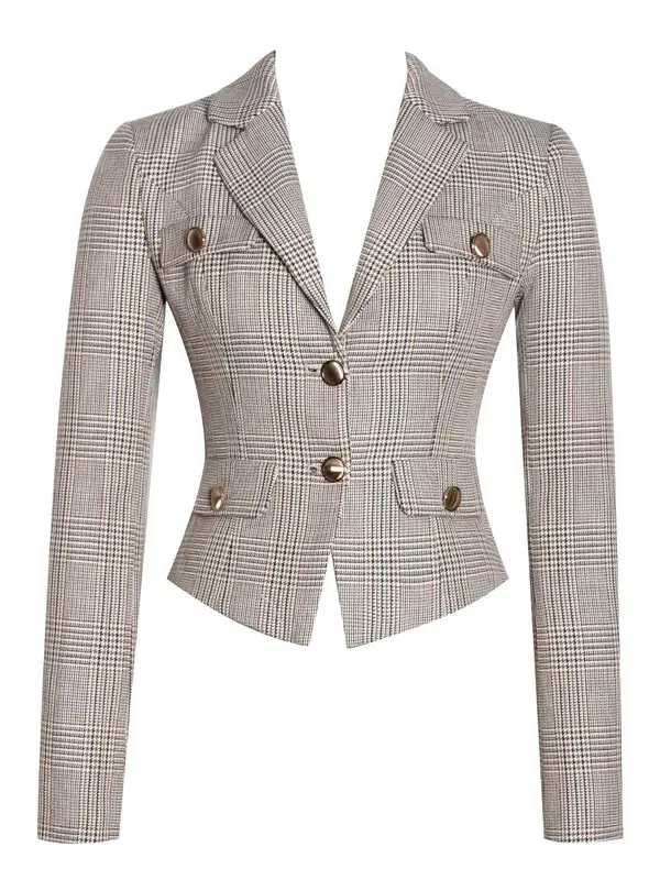 MISS CIRCLE NEW YORK Plaid Blazer Jacket - Brown